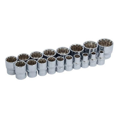 18 pcs 3/8" Dr Multi Fit Socket Set with Holding Rail Star SAE Metric ...