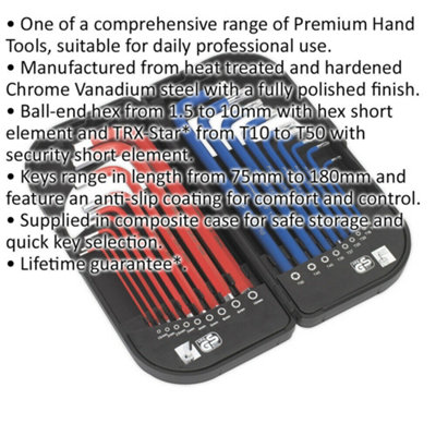 18 Piece Long TRX-Star & Ball-End Hex Key Set - 75mm to 180mm Length ...