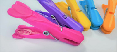 18 Soft Grip Clothes Pegs Plastic Coloured Flower Laundry Washing Line Pegs