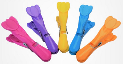 18 Soft Grip Clothes Pegs Plastic Coloured Flower Laundry Washing Line Pegs