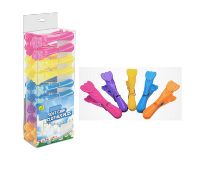 Shop 18 Soft Grip Clothes Pegs Plastic Coloured Flower Laundry Washing ...