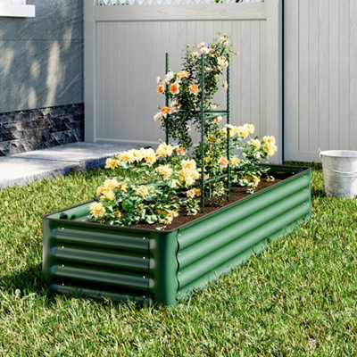 180 x 60cm Outdoor Galvanized Steel Raised Garden Bed with Climbing ...