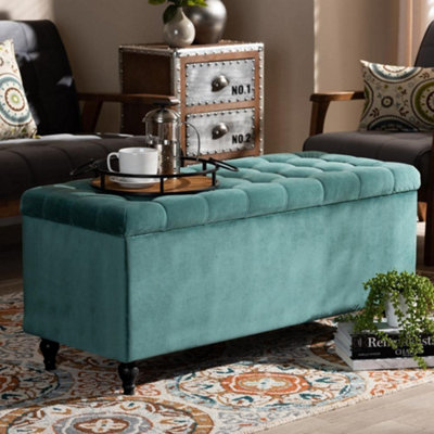180cm Cubed Ottoman Storage Box in Soft Holland Plush Velvet with Black ...