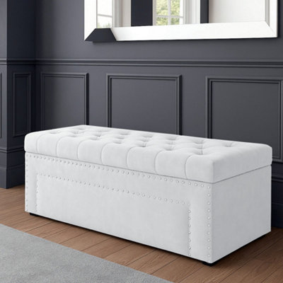 180cm Duke Ottoman Storage Box -Upholstered Blanket Box - White Plush ...