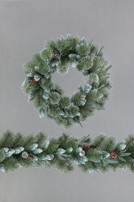 180cm PE/PVC Mixed Garland w/ Snow/ Berries /Cones
