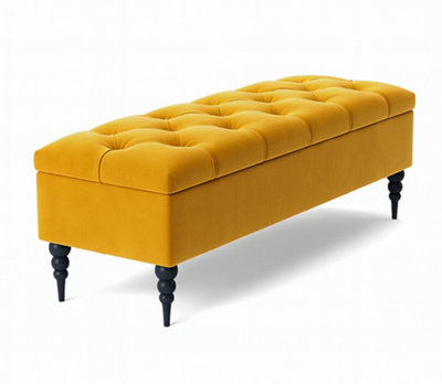 180cm Safar Ottoman bench with Storage and Turned Wooden Legs- Plush ...