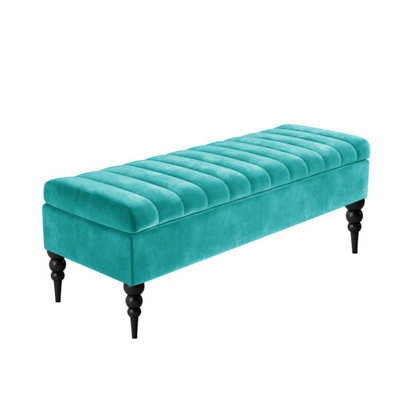 180cm Sierra Striped Ottoman bench with Storage and Turned Wooden Legs ...