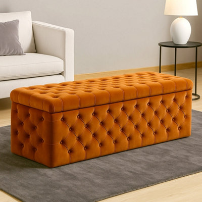 180cm Wide Lux Ottoman Storage Box, Burnt Orange Velvet Upholstered ...