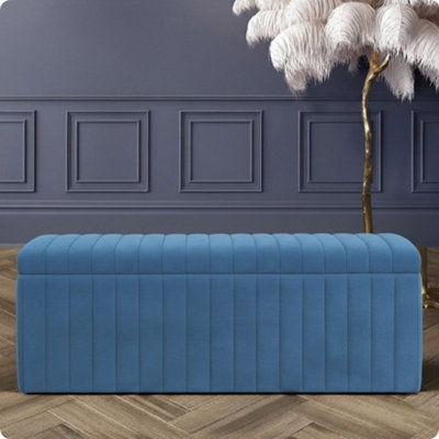 180cm Wide Lux Ottoman Storage Box, Duck Egg Velvet Upholstered Full ...