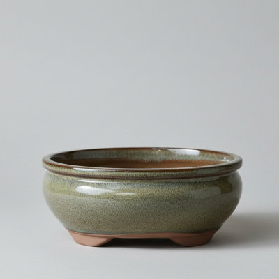 18cm Glazed Bonsai Pot - Oval - 18cm x 15cm x 6cm - Green