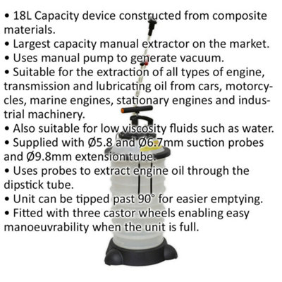 18L Manual Oil & Fluid Extractor with Probes and Extension Tube for ...