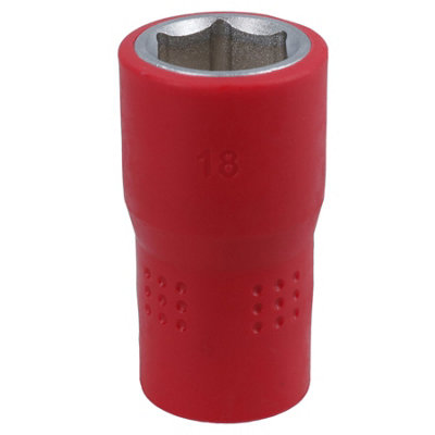 18mm 1/2in drive VDE Insulated Shallow Metric Socket 6 Sided Single Hex ...