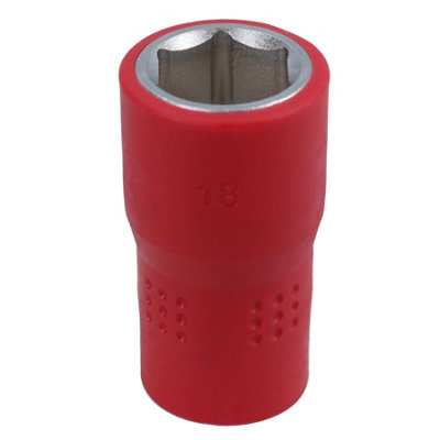 18mm 1/2in drive VDE Insulated Shallow Metric Socket 6 Sided Single Hex ...
