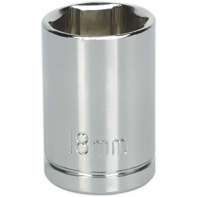 18mm Chrome Plated Drive Socket - 1/2" Square Drive - High Grade Carbon ...