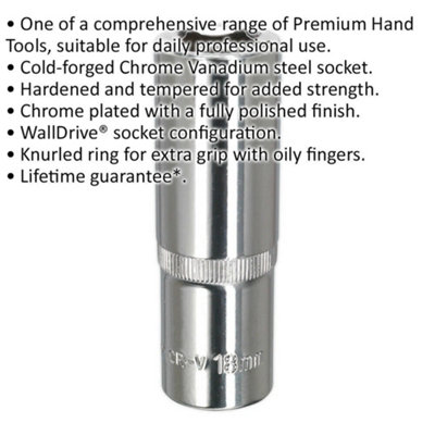18mm Deep Drive Socket - Forged Steel Chrome Vanadium with 1/2 Inch ...
