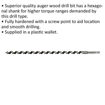 18mm x 600mm Hardened Auger Wood Drill Bit with Hexagonal Shank for ...