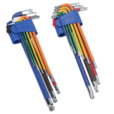 18pc Extra-Long MM Allen Hex Ball Ended + Torx Star Keys 1.5 - 10mm T10 ...