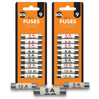 18pcs Fuses Mixed Household UK - 13 Amp Fuses UK - 5 Amp Fuses UK - 3 ...