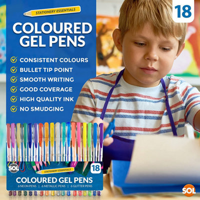 18pk Gel Pens for Kids - 3 Sets Coloured Gel Pens for Writing Includes ...