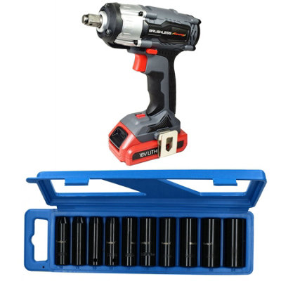 18v 1/2" Drive Li-on Cordless Battery Impact Gun & 10 Deep MM Impact ...