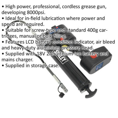 18V Cordless Grease Gun Kit - Holds 400g Cartridges - Includes Battery ...