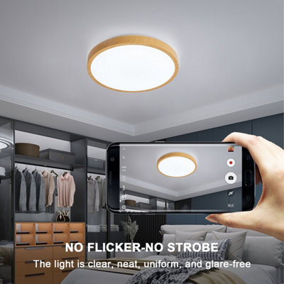 18W 300mm LED Daylight Flush Ceiling Light, Wood Effect