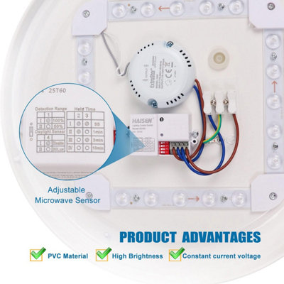 18W 330mm LED Microwave Sensor Ceiling Light, Daylight