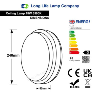 18w LED Bulkhead Ceiling Light Mounted Round Dome 6500k Cool White