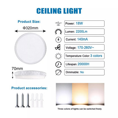 18W LED Ceiling Light, 1950 Lumen, round CCT cool white, natural white ...