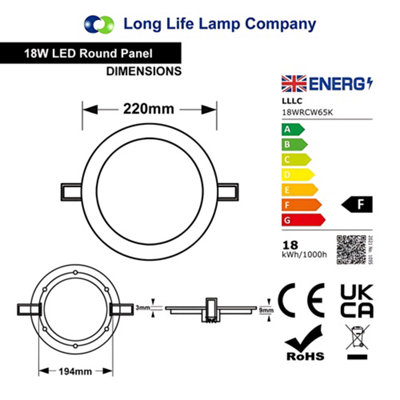 18w LED Round Recessed Ceiling Panel 6500k Cool White