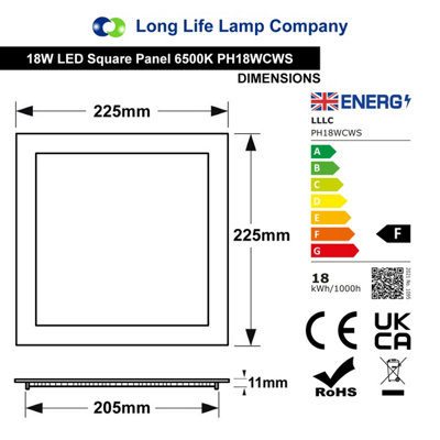 18w Recessed LED Square Panel Light 6500K Continuous Running Hours ...