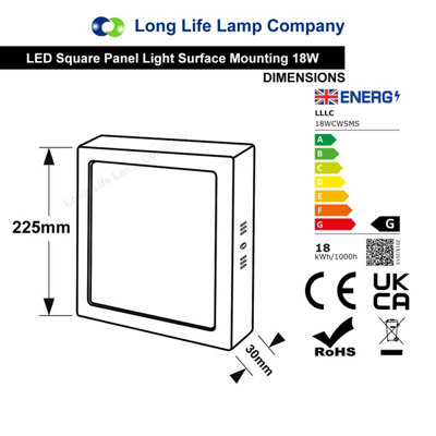 18w Surface Mount LED Square Panel 6500K Cool White