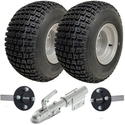 18x9.50-8 ATV Quad Trailer Kit Knobby Wheels Hub & Stub Axles Swivel ...