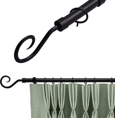 19 mm Extendable Metal Curtain Pole Rods- Black(Crook Finial, 210-360 cm)