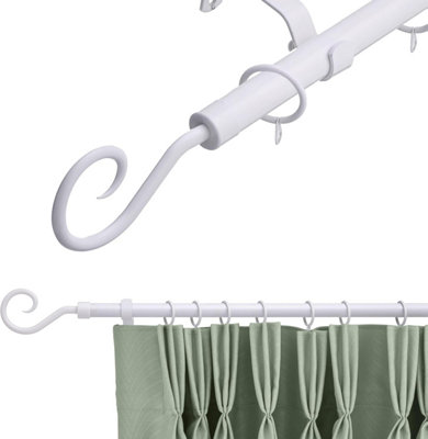 19 mm Extendable Metal Curtain Pole Rods - White (Crook Finials, 70-120 cm)