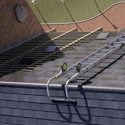 19 Rung Roof Ladder with Ridge Safety Hook - 4.9m Heavy-Duty Tile Grip ...