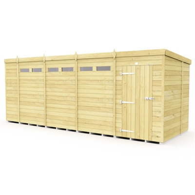 19 x 6 Feet Pent Security Shed - Single Door - Wood - L178 x W560 x H201 cm
