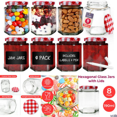 190ml Jam Jars Hexagonal Red Gingham Airtight Screw Top Lids for Jam ...