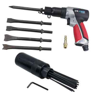 190mm Air Hammer Chisel with Chisels & Air Needle Descaler For Rust ...