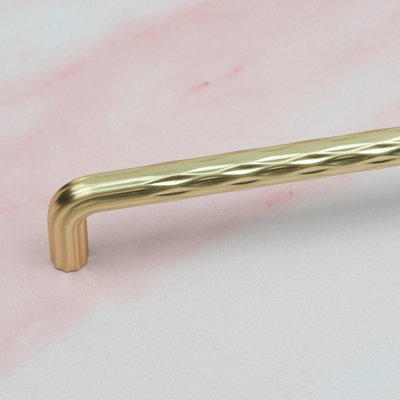 192mm Brass Gold Cupboard Handles Textured Grooved Knurled Bar Pull ...