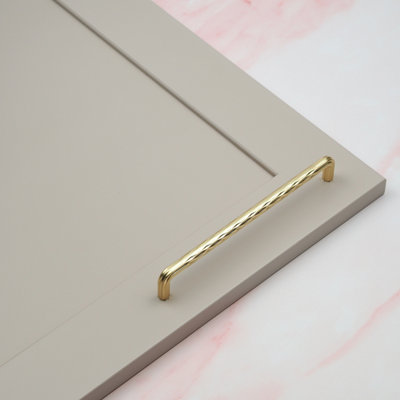 192mm Brass Gold Cupboard Handles Textured Grooved Knurled Bar Pull ...