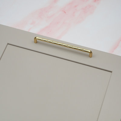 192mm Brass Gold Cupboard Handles Textured Grooved Knurled Bar Pull ...
