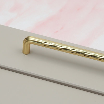 192mm Brass Gold Cupboard Handles Textured Grooved Knurled Bar Pull ...