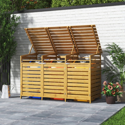 198cm W Outdoor Garden Spruce Wood Trash Can Storage Shed with Lockable ...