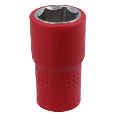 19mm 1/2in drive VDE Insulated Shallow Metric Socket 6 Sided Single Hex ...
