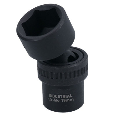 19mm 3/8in Drive Universal Swivel Wobble Metric Impact Shallow Socket ...