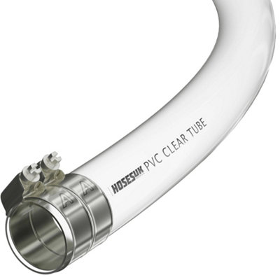 19mm 5 Metre PVC Clear Plastic Flexible Hose Pipe With FREE Stainless ...