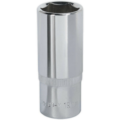 19mm Forged Steel DEEP Drive Socket - 3/8" Square Drive Polished Chrome ...