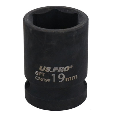 19mm Metric Shallow Impact Impacted European Style Socket 1/2" Drive 6 ...