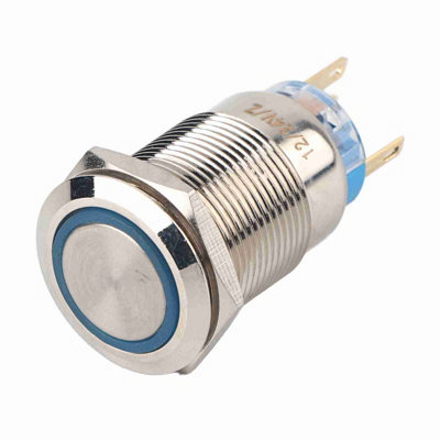 19mm Waterproof Stainless Selflocking Latching Push Button Switch Blue LED